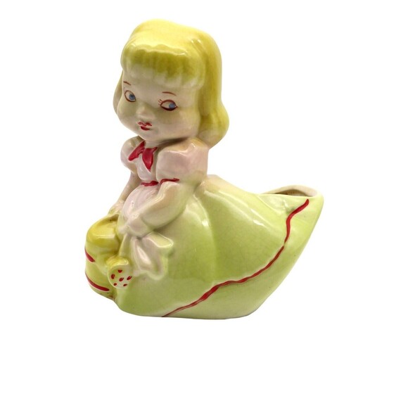 Unbranded | Accents | Vintage 95s Ceramic Planter Girl Yellow Dress ...